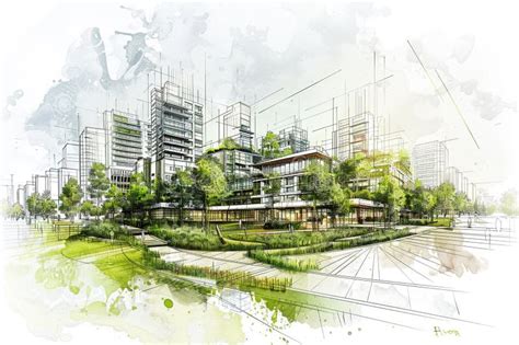 A Concept Of Sustainable Urban Planning Featuring A Green Park Zone