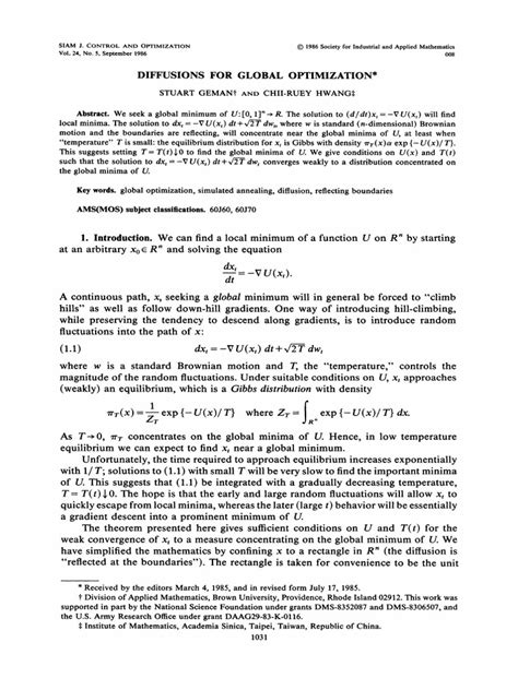 Diffusions And Optimization Pdf Mathematical Analysis Applied Mathematics