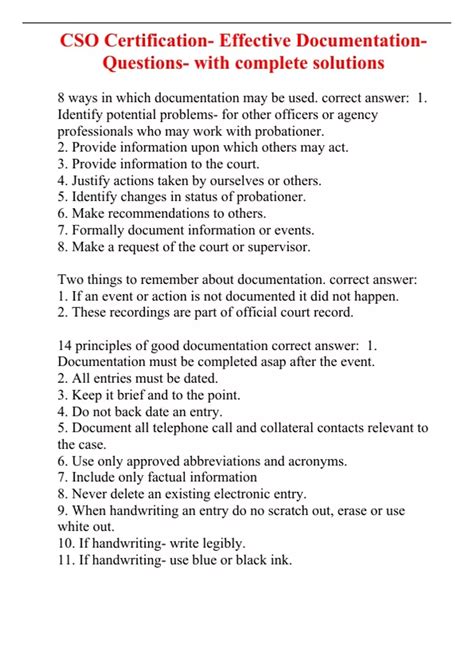 Cso Certification Effective Documentation Questions With Complete