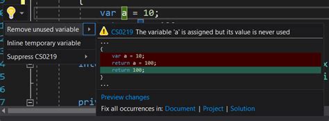 Cs0219 Code Fix Results In Invalid Code If The Unused Value Is Assigned To In The Return