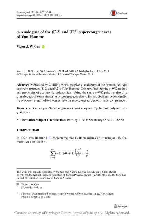 Q Analogues Of The E2 And F2 Supercongruences Of Van Hamme Request Pdf