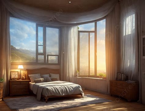 큰 창문이 있는 아름답고 편안한 침실 침실 정돈된 넓은 배경 일러스트 및 사진 무료 다운로드 Pngtree