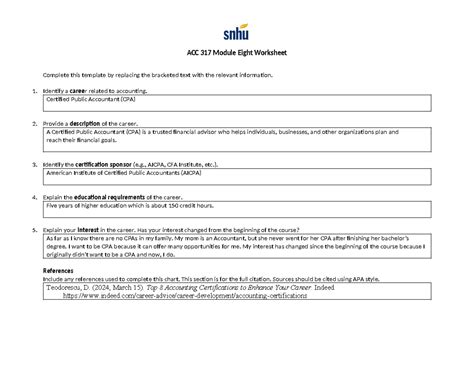 Acc317 Module 8 Worksheet Acc 317 Module Eight Worksheet Complete