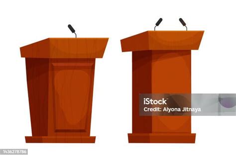 나무 연설 트리뷴 흰색 배경에 고립 된 만화 스타일의 마이크가있는 웅변 연단 벡터 일러스트 레이 션 0명에 대한 스톡 벡터 아트 및 기타 이미지 Istock
