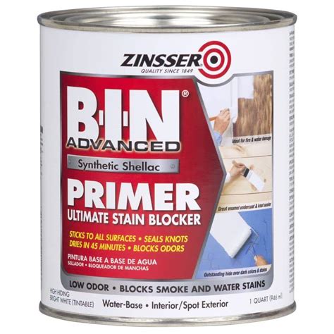 Zinsser B I N Advanced 1 Qt White Synthetic Shellac Interior Spot Exterior Primer And Sealer 4