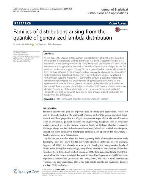 Pdf Families Of Distributions Arising From The Quantile Of Generalized Lambda Distribution