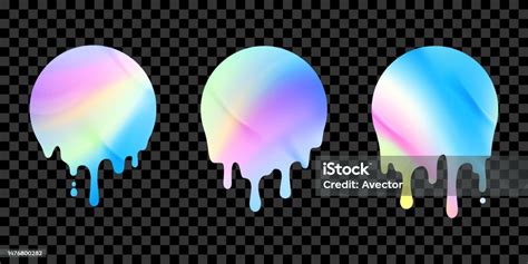 홀로그램 스티커 라벨 또는 녹는 라운드 씰 벡터 홀로그램 무지개 빛깔의 배지 무지개 빛깔의 색상 그라데이션 또는 원래 공식 제품의 홀로그램 스티커 용융 드립 드롭이있는 홀로