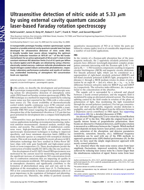 Pdf Ultrasensitive Detection Of Nitric Oxide At 5 33 M By Using External Cavity Quantum