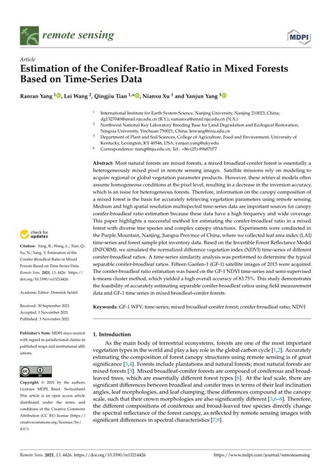 Pdf Estimation Of The Conifer Broadleaf Ratio In Mixed Forests Based On Time Series Data