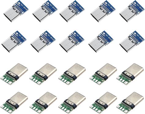 Teansic 20 Pcs 24 Pin Type C Male Female Plug Socket Connector With Pcb Board Usb 3