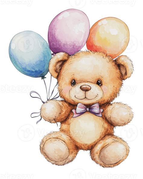 Teddy Bear With Colorful Balloons 52656298 Png