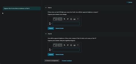 Solved Review Part A Suppose Star A Is Two Times As Luminous Chegg Com