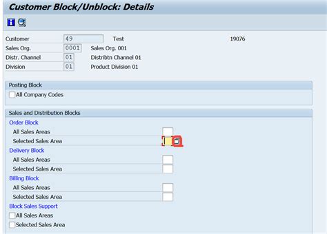 Customer Block Unblock SAPCODES