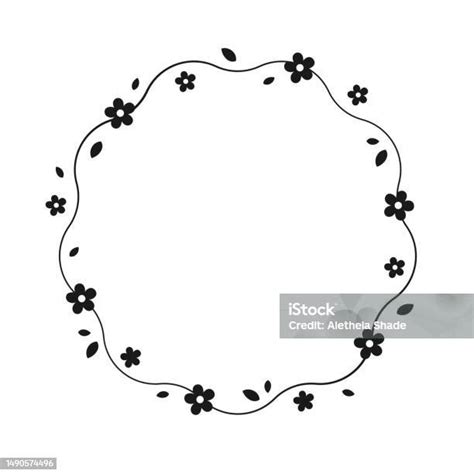 라운드 플로럴 프레임 실루엣 식물 서클 테두리 템플릿 간단한 최소한의 디자인 요소 0명에 대한 스톡 벡터 아트 및 기타 이미지