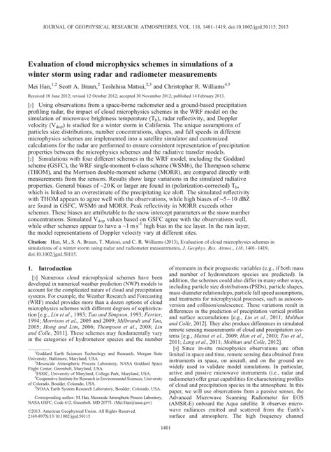 Pdf Evaluation Of Cloud Microphysics Schemes In Simulations Of A Winter Storm Using Radar And