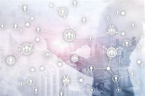 Hr 인적 자원 관리 사람 관계 조직 구조 가상 화면 혼합 미디어 이중 노출 프리미엄 사진