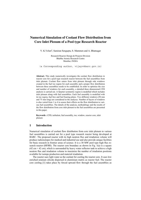 pdf numerical simulation of coolant flow distribution from core inlet