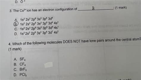 Solved 3 The Co3 Ion Has An Electron Configuration Of B