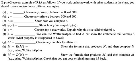solved 6 pts create an example of rsa as follows if you
