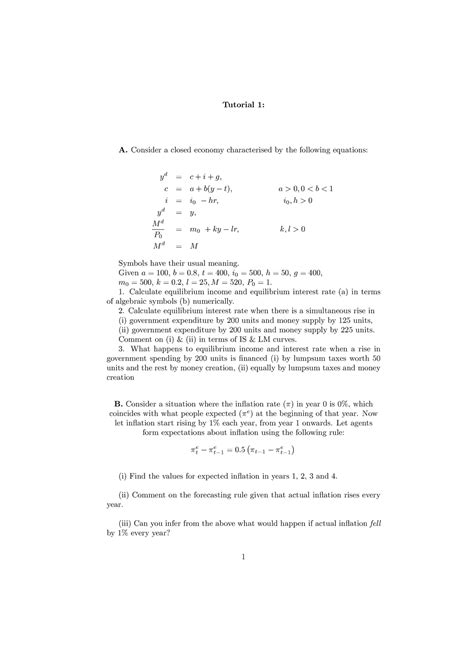 Tutorial Macroeconomics Analysis Tutorial A Yd C I G C A B Yt A Studocu