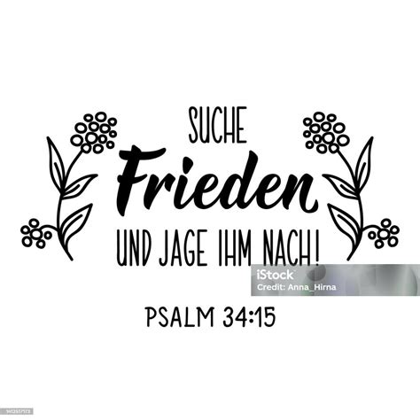 독일어 번역 평화를 추구하고 추구하십시오 시편 3415 글자 잉크 그림 현대 브러시 서예 검은색에 대한 스톡 벡터 아트 및 기타 이미지 Istock