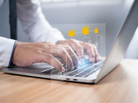 Folder Document Management System Dms Open File Folder With Flying Blank Documents With Computer