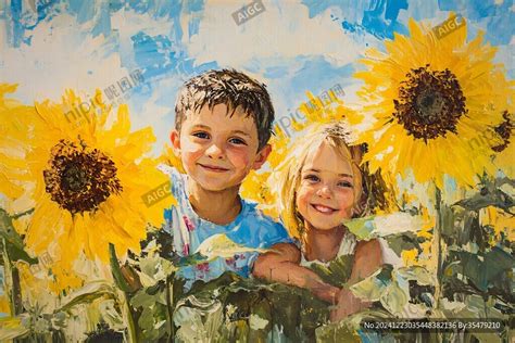 Ai创作图阳光向日葵小朋友 儿童与花草 鲜花下的儿童 儿童肖像画 小男孩小女孩天真烂漫 水粉向日葵 向日葵的微笑 水彩向日葵女孩 葵花水粉画 收割向日葵 2个小孩 葵花节拍照墙 葵花节拍照背景
