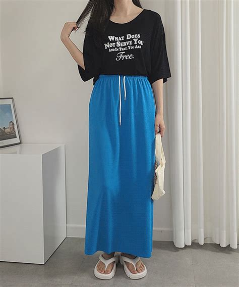 55~88스판좋아빅사이즈 스판 밴딩 일자 롱 스커트 봄 여름 여행룩 휴양지룩 데일리스커트 에이블리