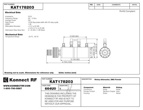 Rotary Attenuator SMA Female DC GHz Watts DB In DB Steps Ohm KonnectRF