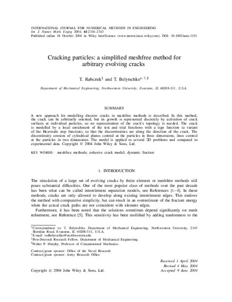 Pdf Cracking Particles A Simplified Meshfree Method For Arbitrary Evolving Cracks