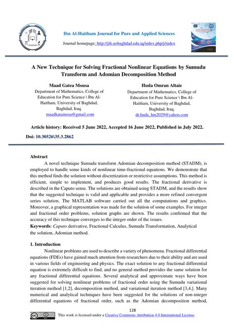 Pdf A New Technique For Solving Fractional Nonlinear Equations By Sumudu Transform And Adomian