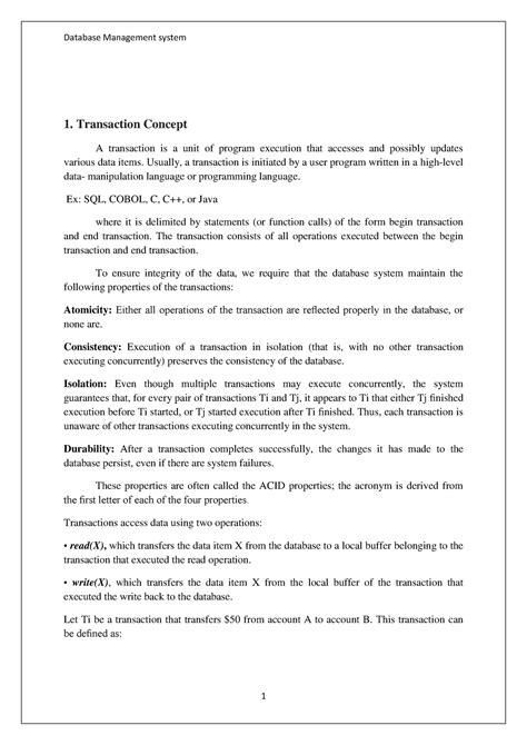 Unit4 Dbms 1 Transaction Concept A Transaction Is A Unit Of Program
