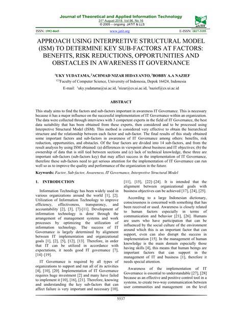 Pdf Approach Using Interpretive Structural Model Ism To Determine Key Sub Factors At Factors