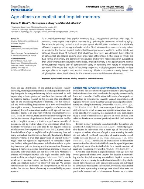 Age Effects On Explicit And Implicit Mem Hypothesis And Theory