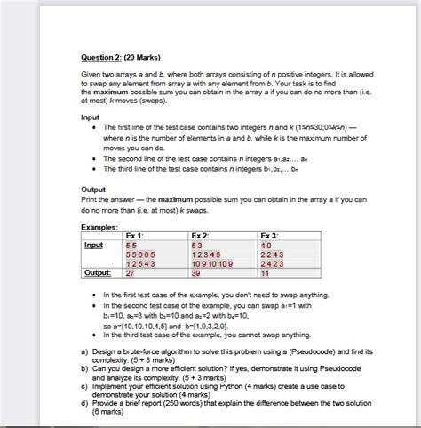 Solved Question 2 20 Marks Given Two Arrays A And B