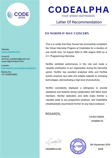 Aliza Younas On Linkedin 🎉 Thrilled To Share That I Have Received A Letter Of Recommendation From