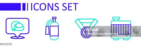 세트 라인 자동차 라디에이터 냉각 시스템 메달 소화기 및 레이싱 헬멧 아이콘 벡터 1에 대한 스톡 벡터 아트 및 기타 이미지 1 3위 경쟁 Istock