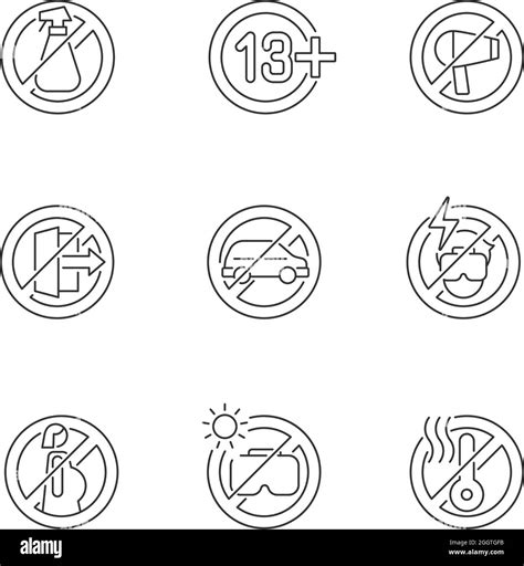 Vr Glasses Usage Restrictions Linear Manual Label Icons Set Stock Vector Image And Art Alamy