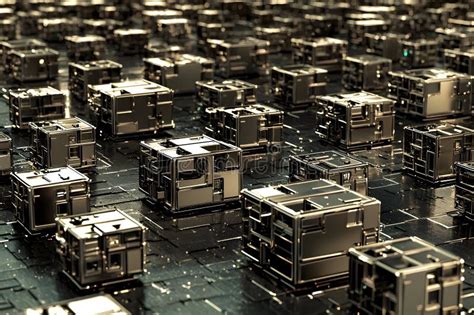 Abstract Metallic Cubes Grid Futuristic Technology Background Stock