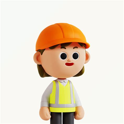 작업복과 안전모를 쓴 여자 안전요원 3d 아바타 프로필 캐릭터 유토이미지 상세페이지 베이직샵 3d 22785510