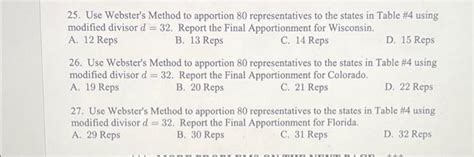 Solved 25 Use Websters Method To Apportion 80