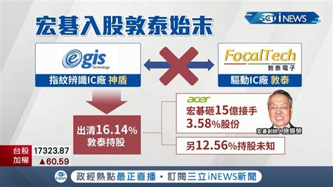 品牌廠宏碁斥資15億投資晶片業入股敦泰 神盾出清敦泰持股 宏碁接手關鍵靠創辦人施振榮人脈台灣要聞先知道20210420三立