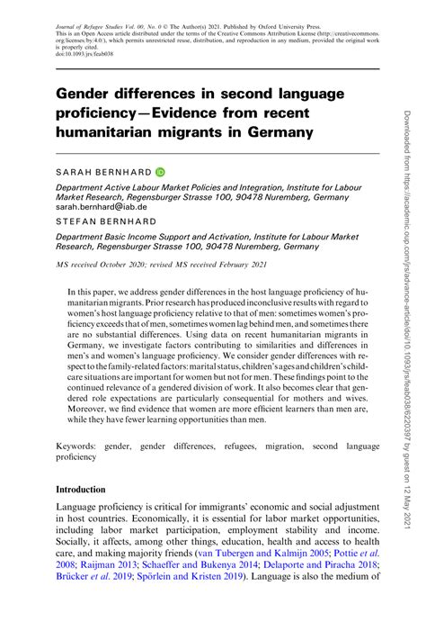 Pdf Gender Differences In Second Language Proficiency—evidence From Recent Humanitarian