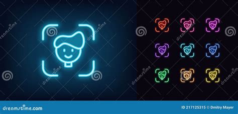 Neon Eye Identify Icon Glowing Neon Eye Scanner Sign Outline Iris