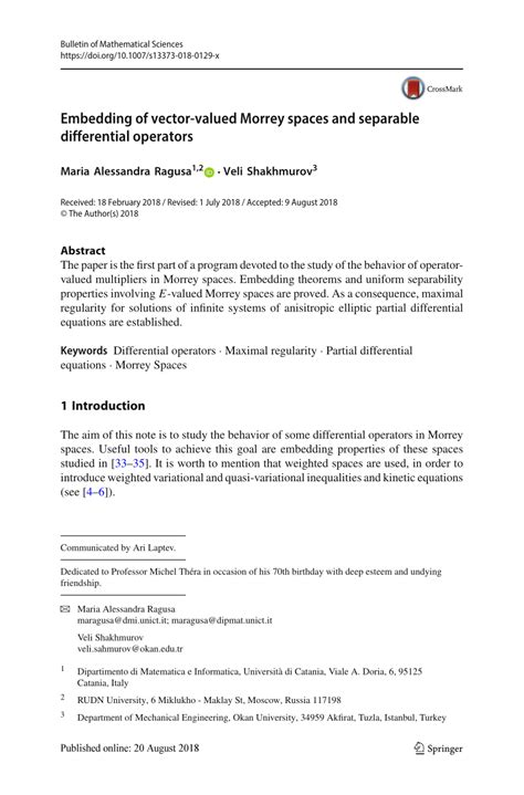Pdf Embedding Of Vector Valued Morrey Spaces And Separable Differential Operators