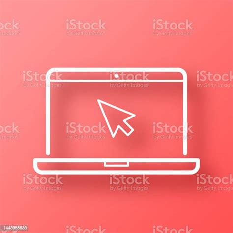 포인터가 있는 노트북 그림자가 있는 빨간색 배경의 아이콘 3차원 형태에 대한 스톡 벡터 아트 및 기타 이미지 3차원 형태 가리키기 가볍게 두드리기 Istock