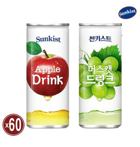 썬키스트 드링크 사과 머스캣 240ml 30입 X 2박스 60입 캔음료 음료수 저과즙 티몬