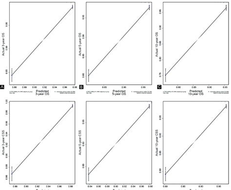 Calibration Plot Of The 3 5 And 10 Year Os And Css Nomogram In