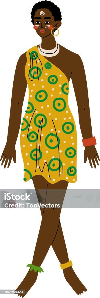 아름 다운 아프리카 여자 원주민 소녀 옷을 입고 현대 밝은 Sgirt 드레스 와 민족 보석 벡터 일러스트 고대 문명에 대한 스톡 벡터 아트 및 기타 이미지 Istock