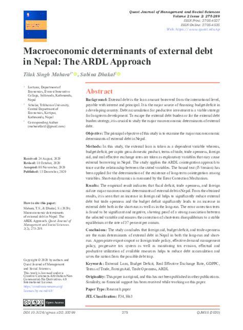 Pdf Macroeconomic Determinants Of External Debt In Nepal The Ardl